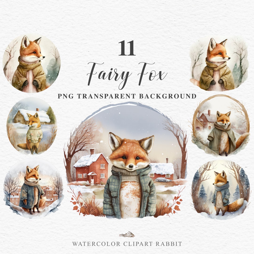 Fantasy Dressed Fox Clipart, Watercolor Fairy Tales Fox PNG ...