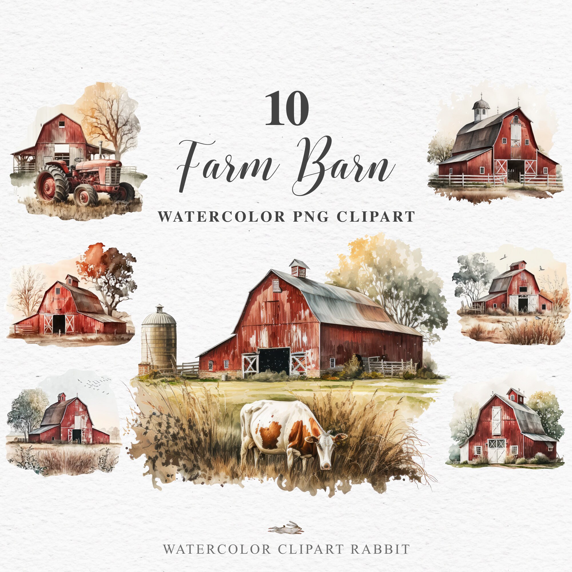 Watercolor Red Farm Barn Clipart Rustic Country Barn PNG - Etsy