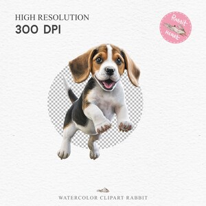 Baby Beagle Clipart | Beagle Puppy PNG | Jumping Dog PNG | Watercolor ...
