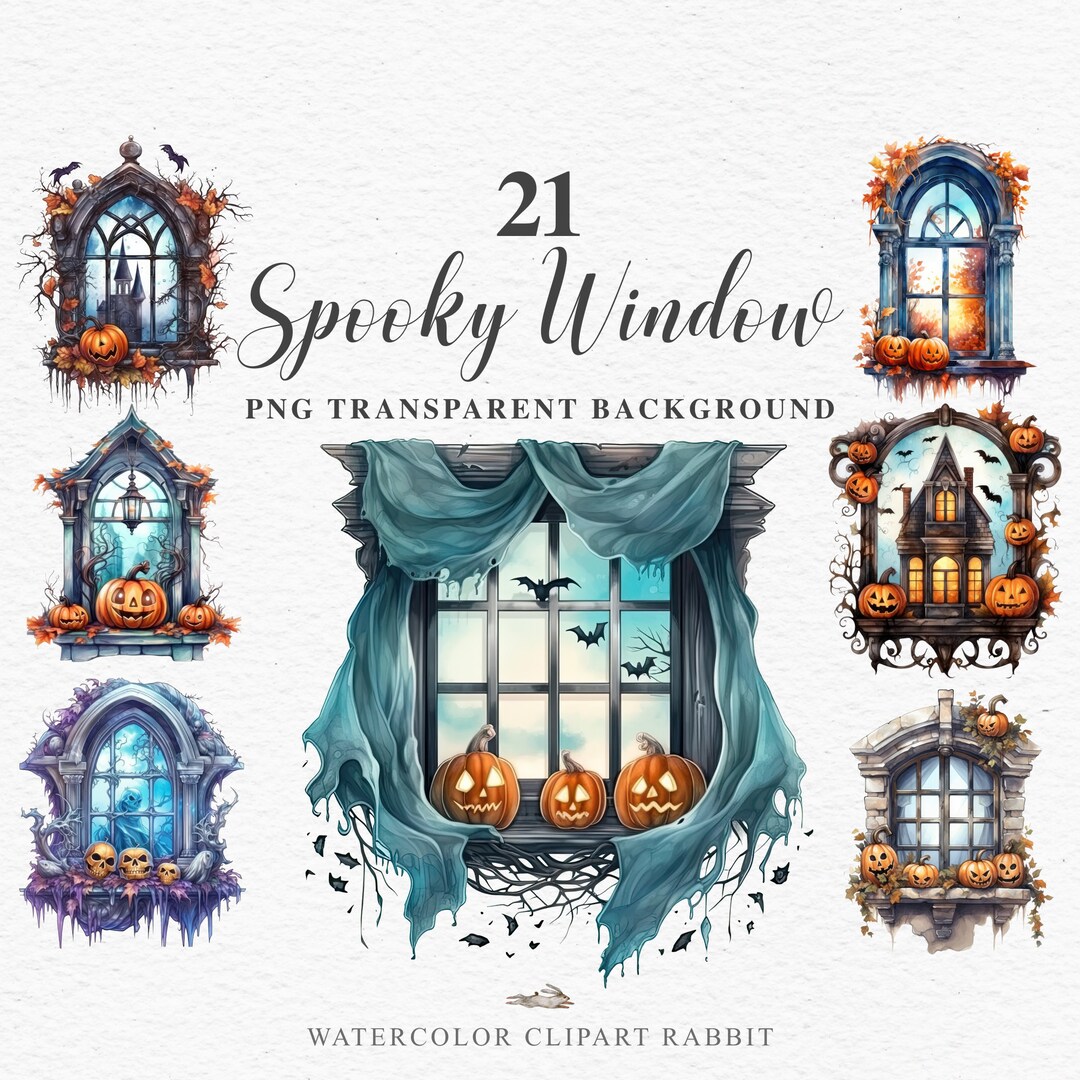 Spooky Window PNG | Horror Scary Art | Watercolor House Pumpkin ...
