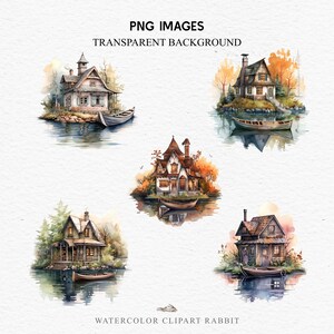 Lake House Clipart | Waterfront Landscape | Sublimation Designs ...