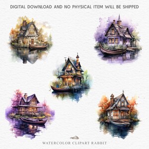 Lake House Clipart | Waterfront Landscape | Sublimation Designs ...