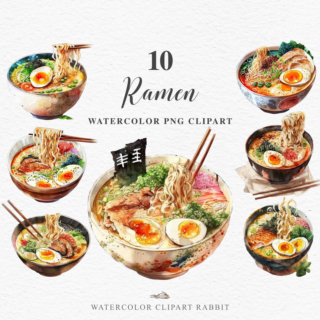 Watercolor Ramen Bowl PNG Asian Korean Japanese Food Clipart Lunch ...