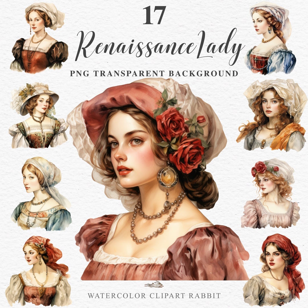 Renaissance Lady Clipart Royal Vintage Women PNG Romantic Girl ...