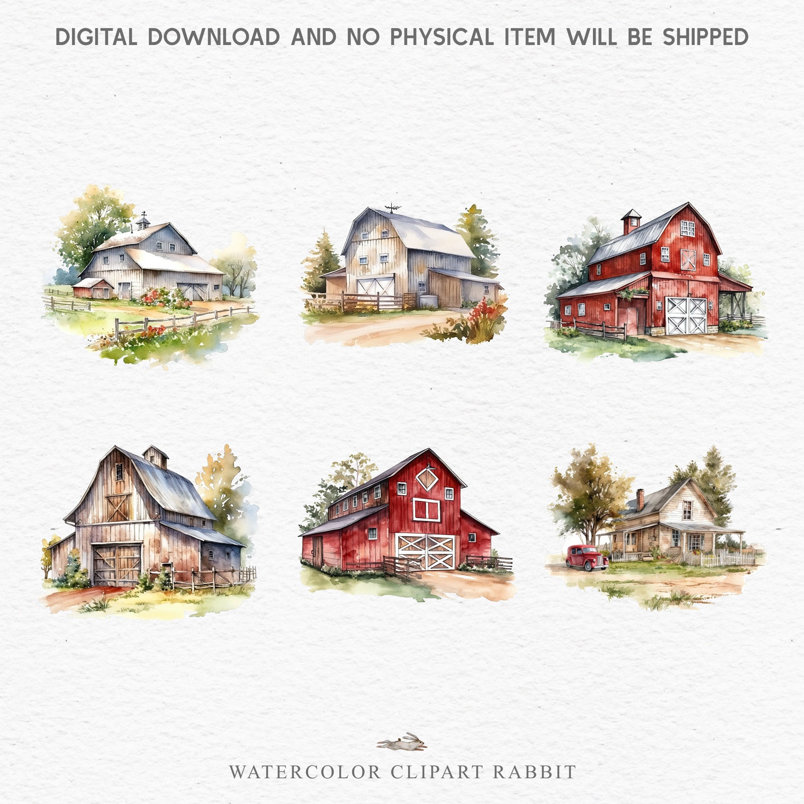 Watercolor Farm Barn Clipart Rustic Country Barn PNG Farm Life ...