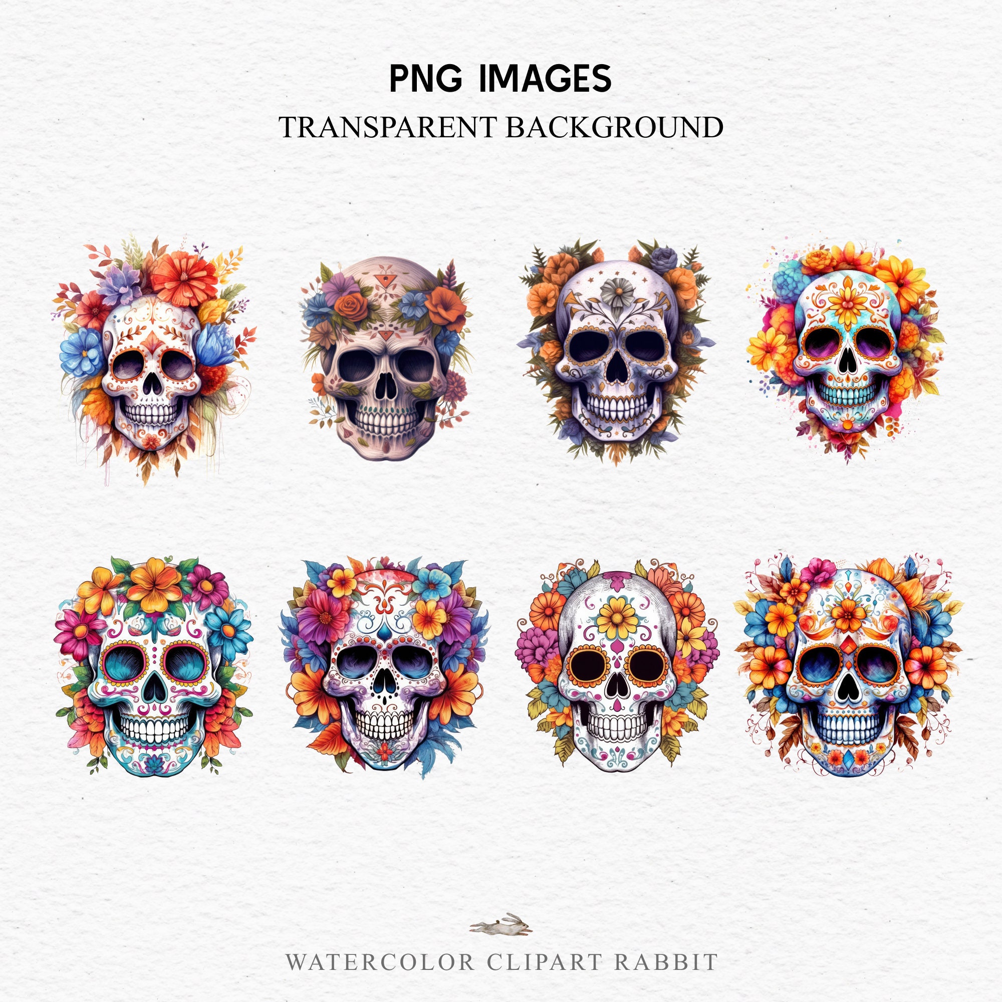 Floral Skull Skeleton Flowers PNG Halloween Characters - Etsy