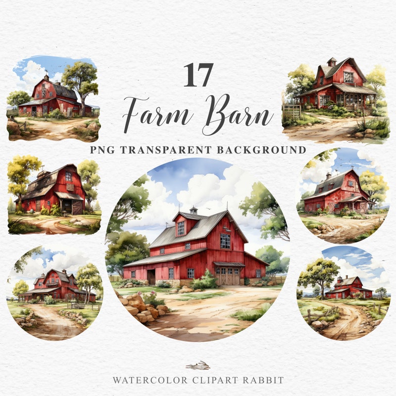 Red Barn Clipart - Etsy