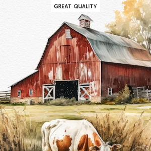 Watercolor Red Farm Barn Clipart | Rustic Country Barn PNG| Farm Life ...