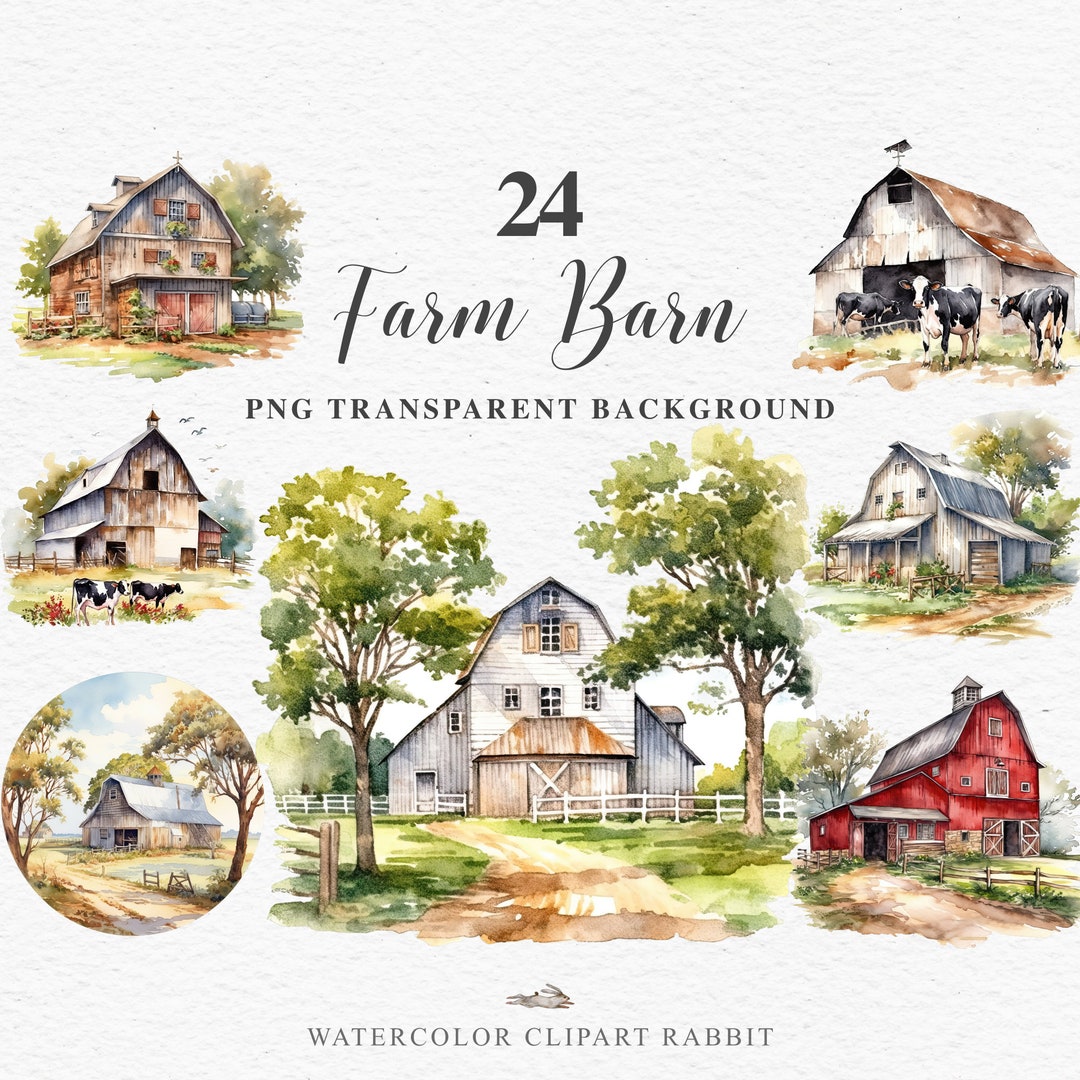 Watercolor Farm Barn Clipart | Rustic Country Barn PNG| Farm Life | Sublimation Designs | Farm ...