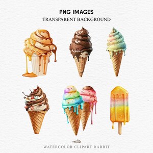 Watercolor Ice Cream | Ice Cream PNG | Kawaii Clipart for Sublimation ...