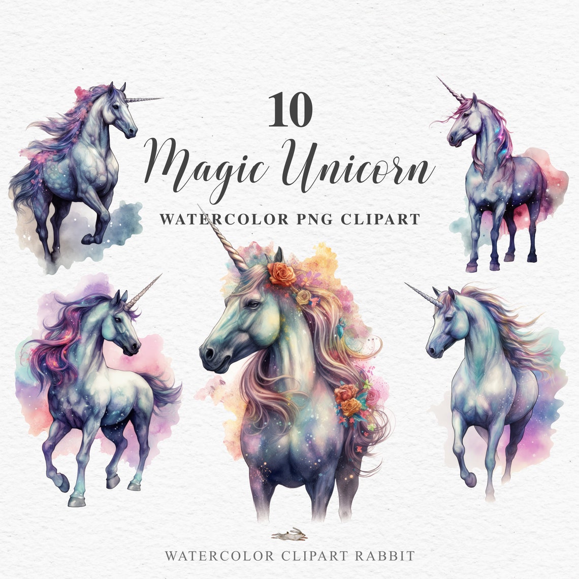 Watercolor Rainbow Unicorn Clipart Flowers Colorful PNG - Etsy