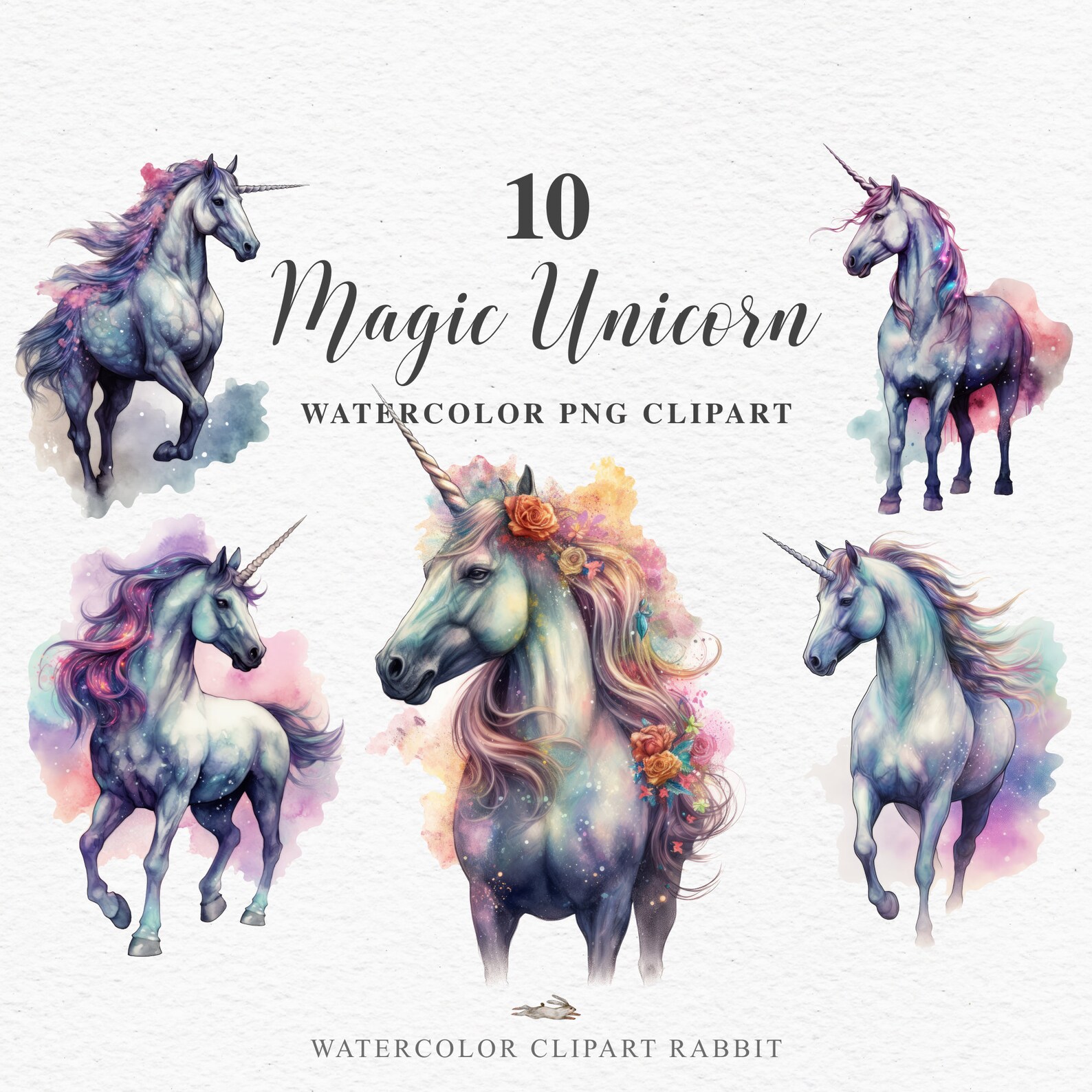 Watercolor Rainbow Unicorn Clipart Flowers Colorful PNG - Etsy