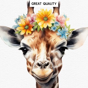 Baby Giraffe PNG | Cute Giraffe Hat Flowers Clipart | Nursery Wall Art ...