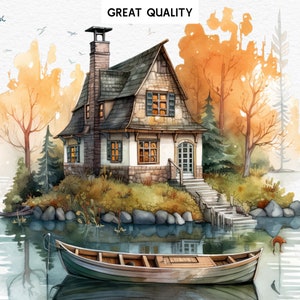 Lake House Clipart | Waterfront Landscape | Sublimation Designs ...