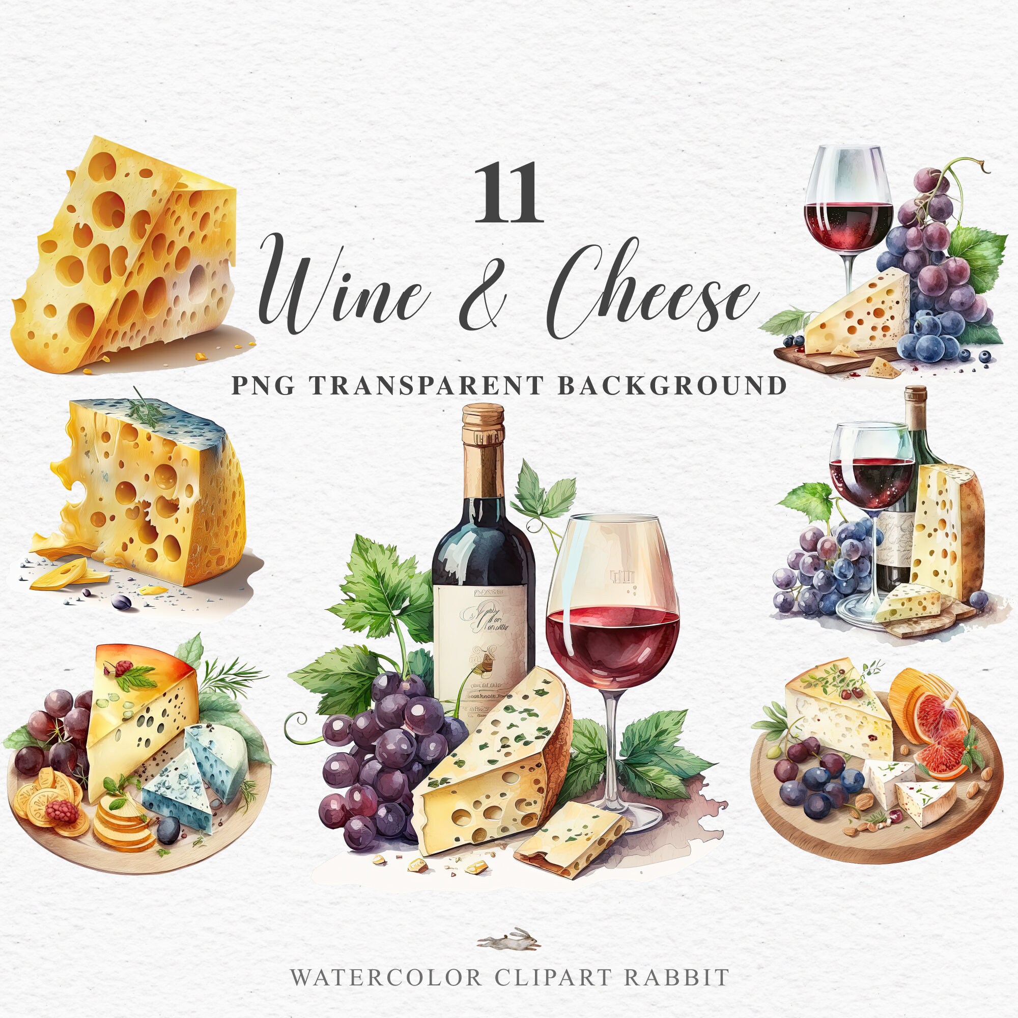 Wine and Cheese Clipart Watercolor Alcohol Drink Food PNG - Etsy