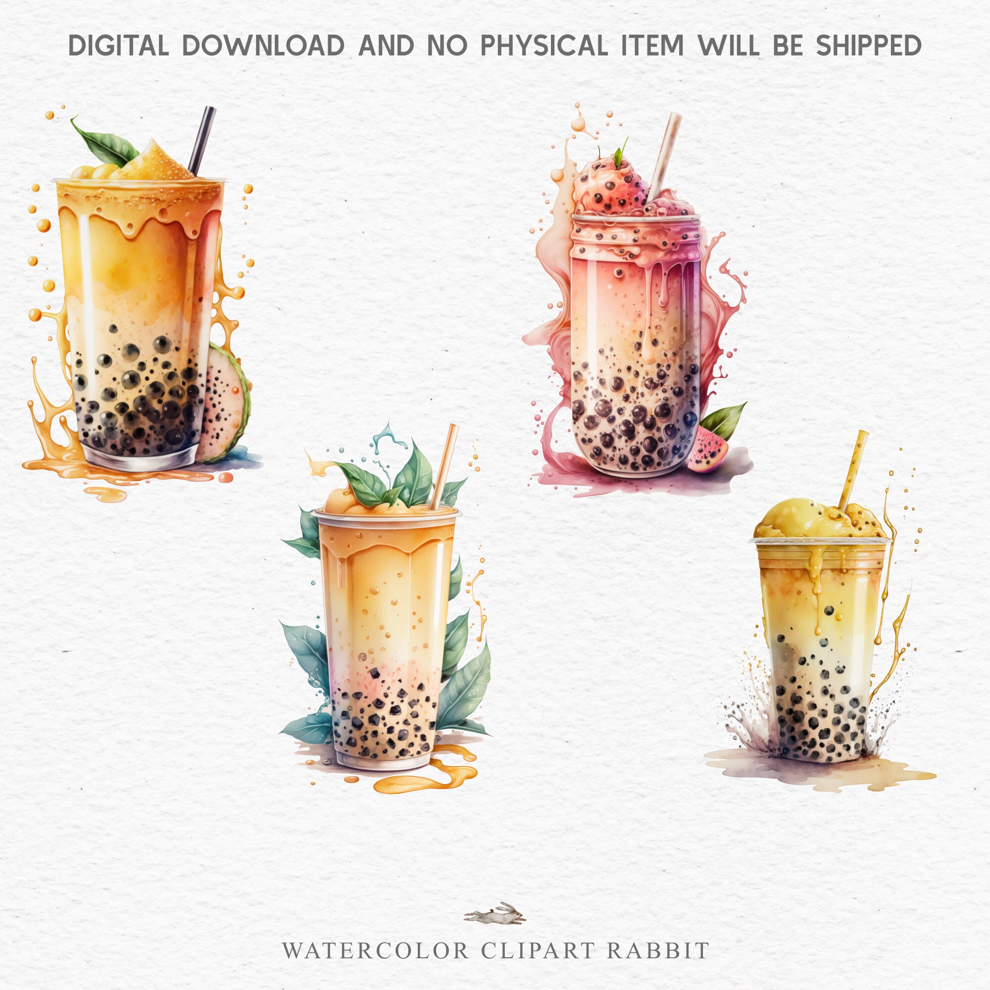 Boba Tea Clipart Bubble Tea PNG Watercolor Asian Food - Etsy UK