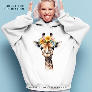 Baby Giraffe PNG | Cute Giraffe Hat Flowers Clipart | Nursery Wall Art ...