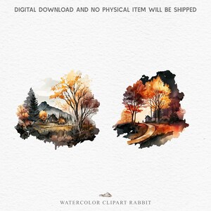 Fall Nature Watercolor Clipart Autumn Graphics Fall Trees - Etsy