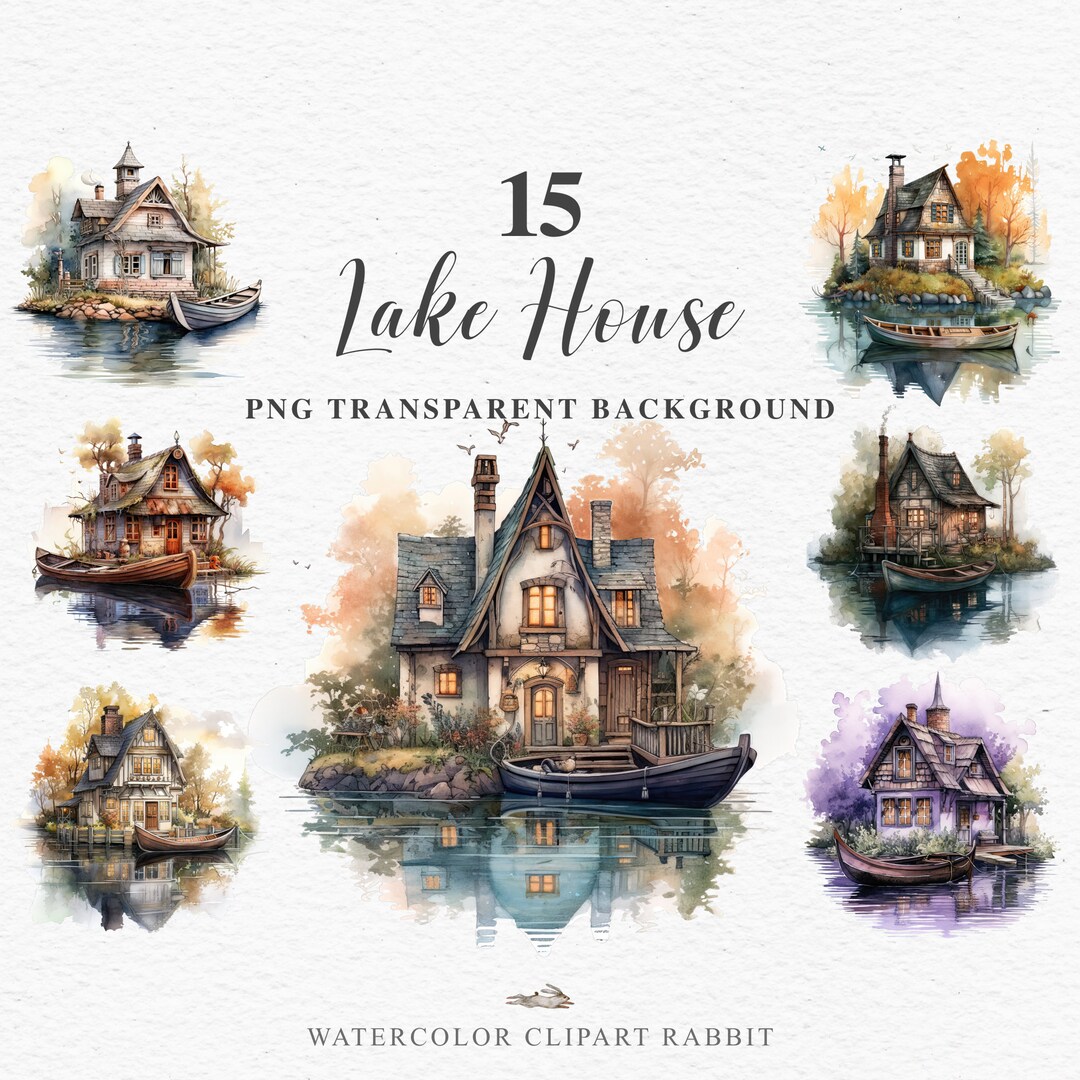 Lake House Clipart | Waterfront Landscape | Sublimation Designs ...