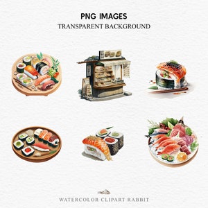 Japanese Sushi PNG | Junk Journal | Watercolor Dinner Lunch | Tuna ...
