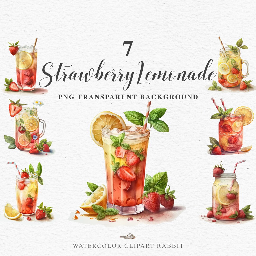 Strawberry Lemonade Clipart | Fruit Cocktail Glass PNG | Watercolor ...
