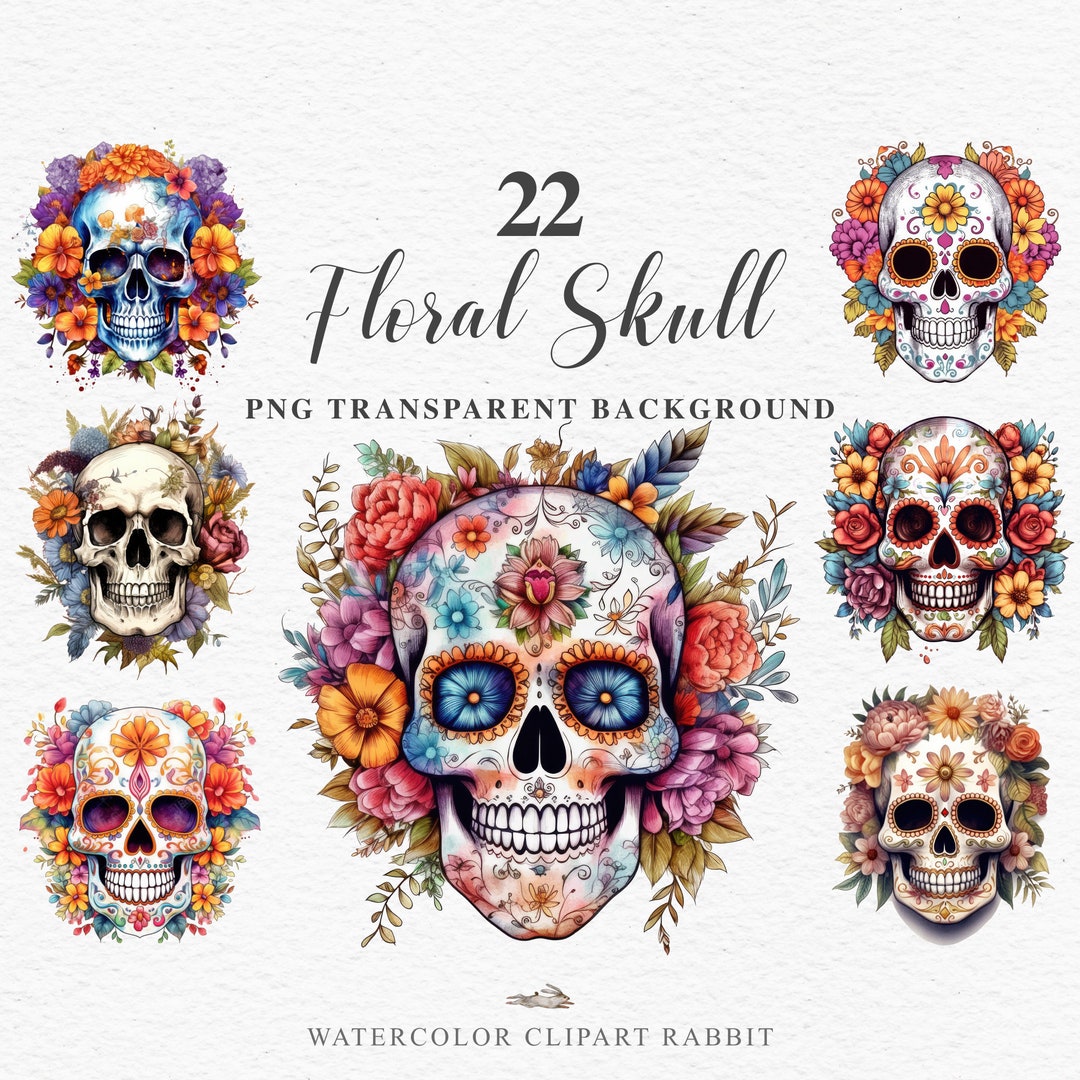 Floral Skull Skeleton Flowers PNG | Halloween Characters Clipart ...