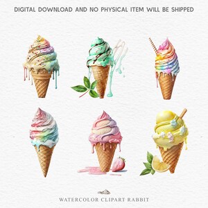 Watercolor Ice Cream | Ice Cream PNG | Kawaii Clipart for Sublimation ...