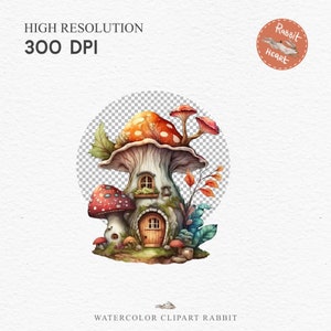 Mushroom Fairy House Clipart Watercolor Fantasy House PNG Digital ...