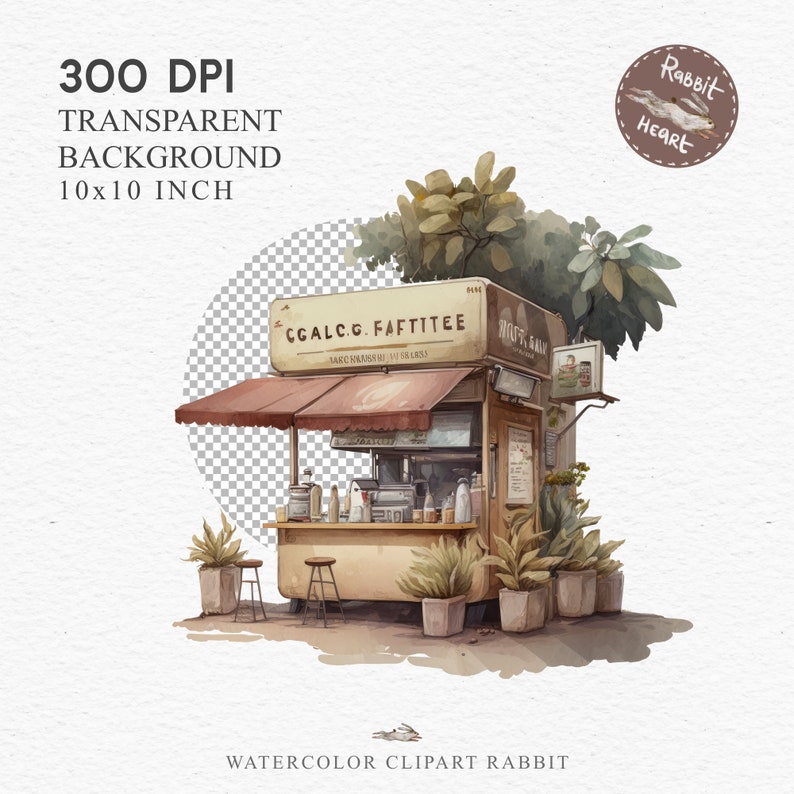 Watercolor Coffee Shop Clipart Coffee Stand Food Truck - Etsy