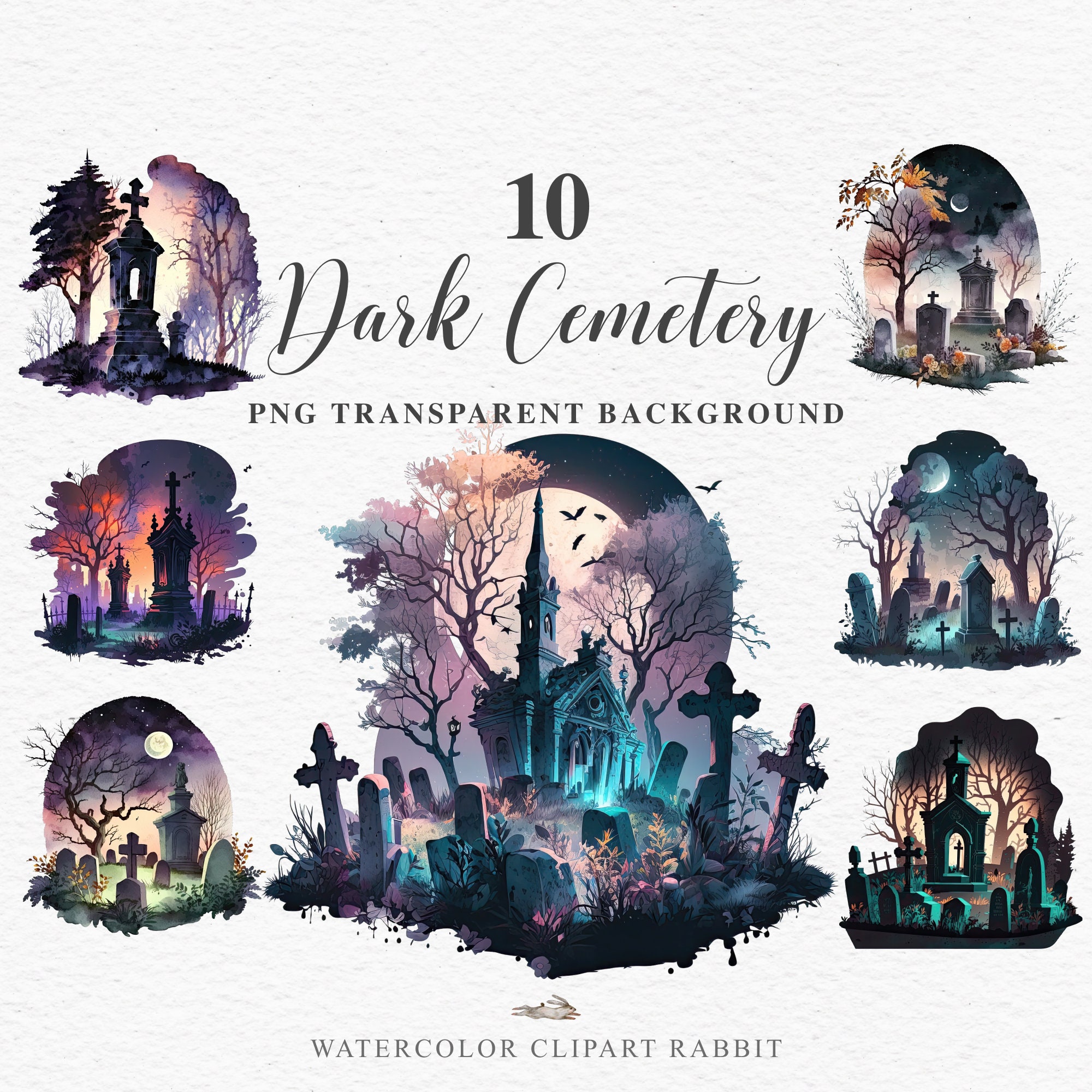 Graveyard Cemetery Clipart Spooky Halloween Decor Witch - Etsy