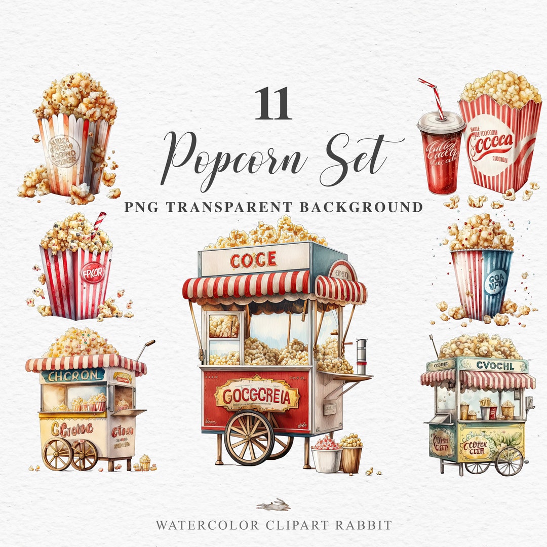 Popcorn Stand Clipart | Watercolor Food Clipart | Cinema Food PNG ...