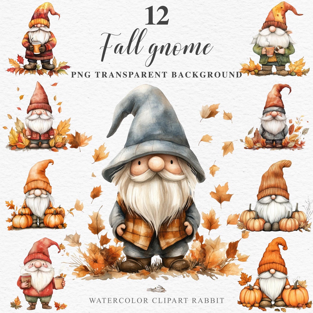 Watercolor Forest Gnomes Fall Autumn Clipart Cottage Garden PNG ...