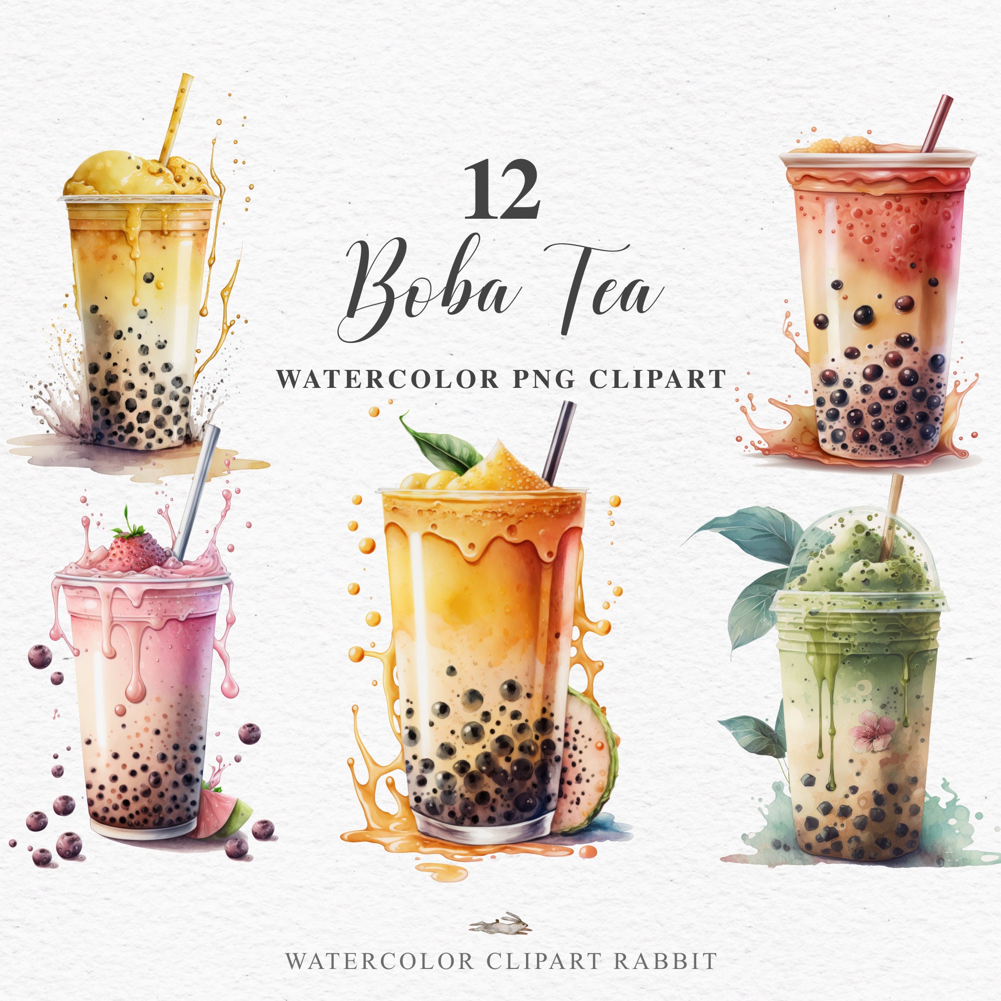 Boba Tea Clipart / Bubble Tea PNG / Comida asiática acuarela / - Etsy ...