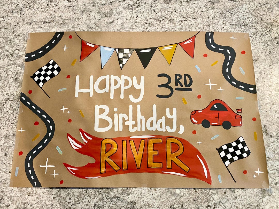 Hand Painted Cars Racing Birthday Banner - Etsy