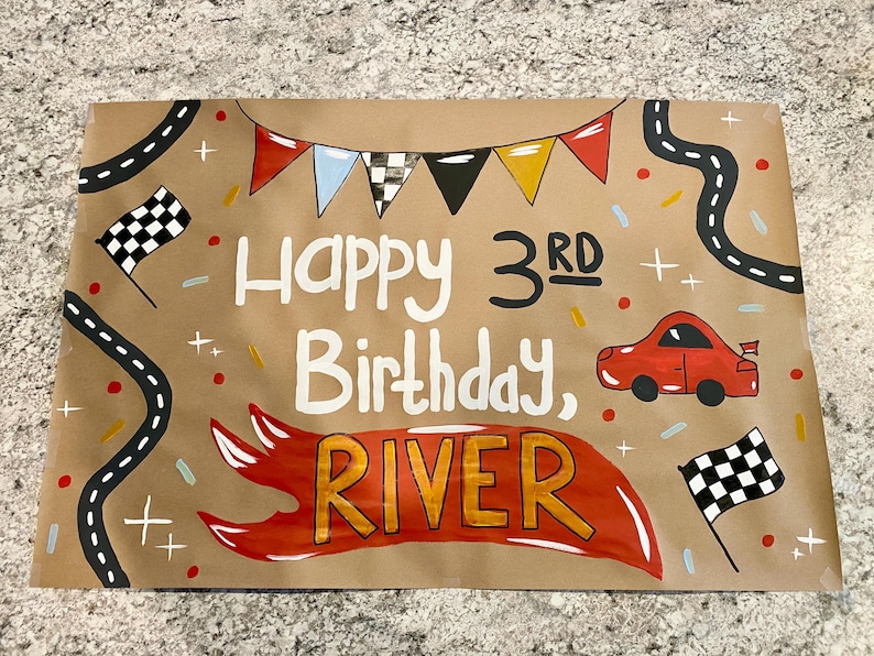 Hand Painted Cars Racing Birthday Banner - Etsy