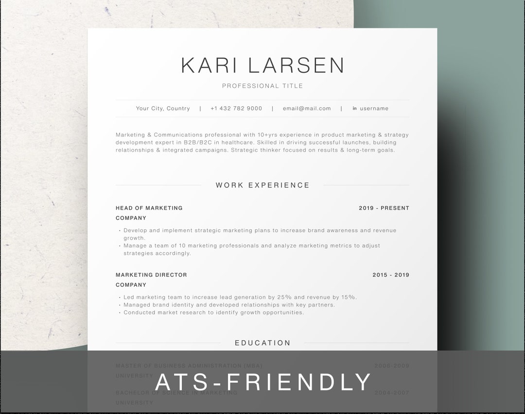 ATS Friendly Resume for Corporate & Marketing | CV + Cover Letter ...