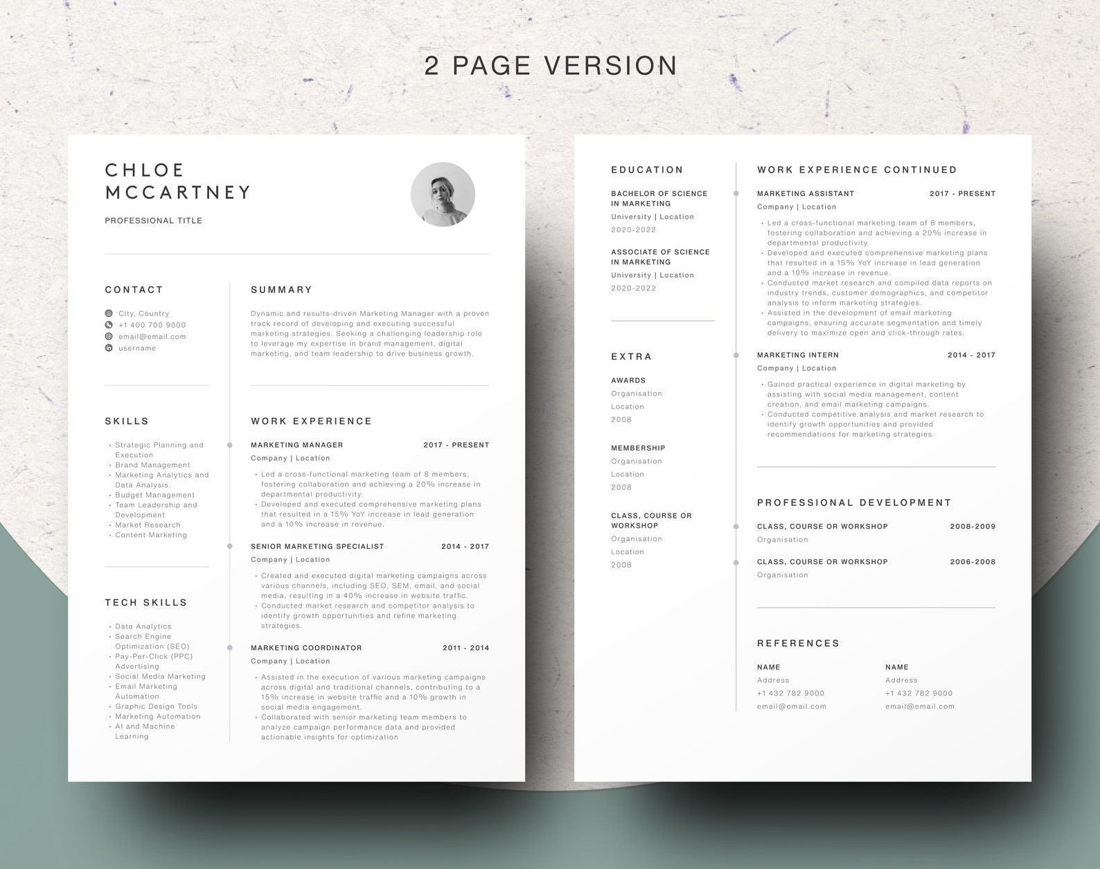 Clean Resume Template With Photo 4 Pages: CV Cover Letter References ...