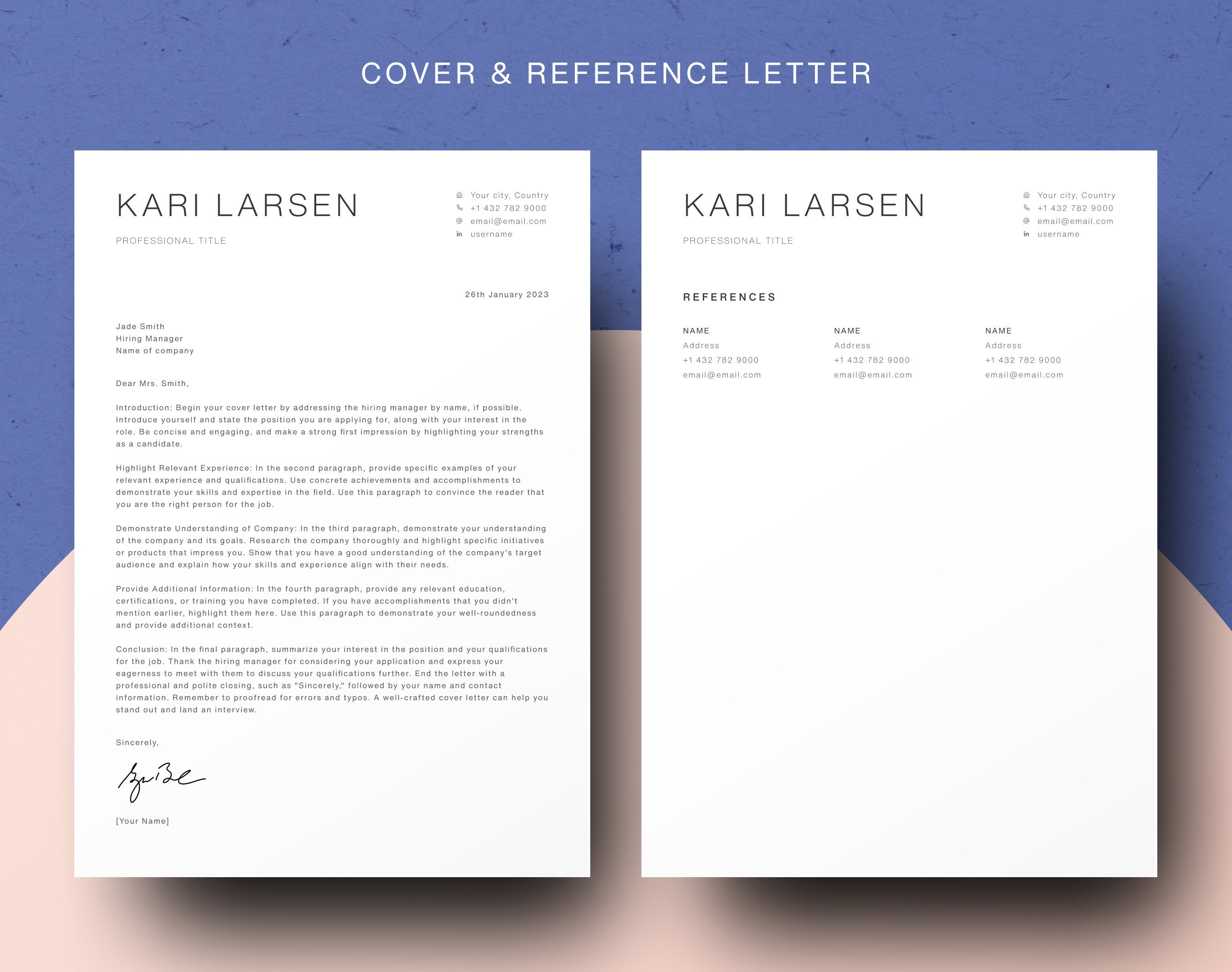 Simple Modern Resume Template CV Templates Cover Letter - Etsy