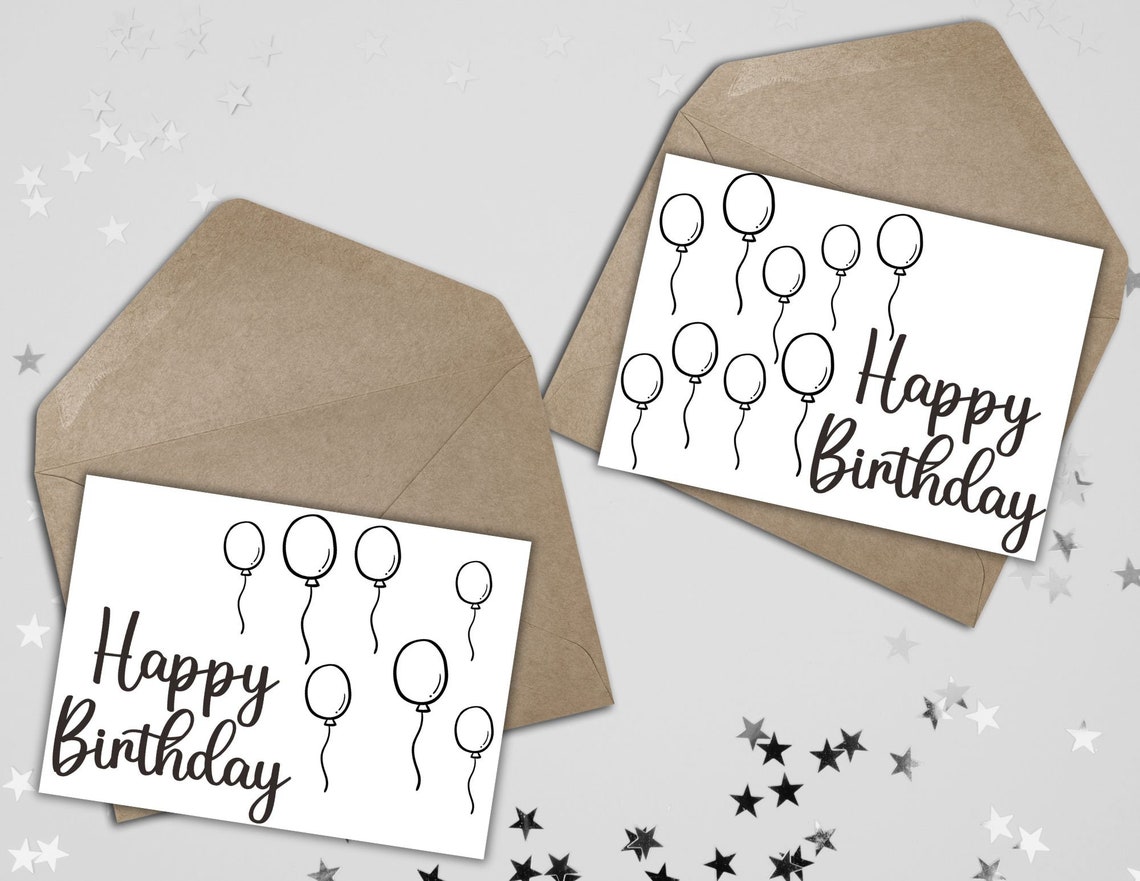 Black and White Birthday Cards| Color Your Own Card| Blank Birthday ...
