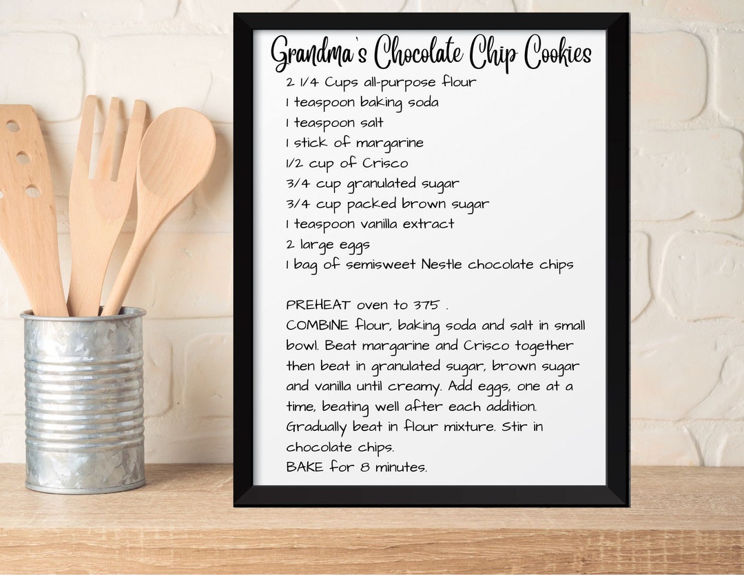 Chocolate Chip Cookie Recipe Printable: Farmhouse Kitchen Decor ...