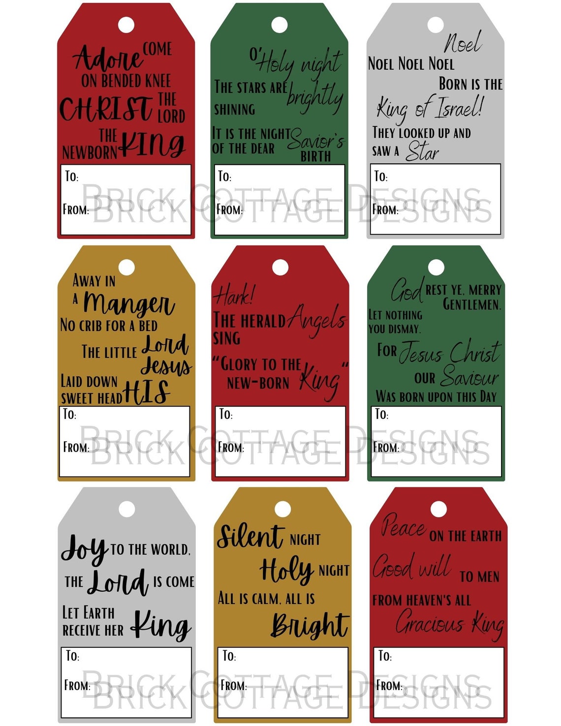 Christmas Song Lyric Gift Tags: Printable Holiday Present Labels (PDF ...