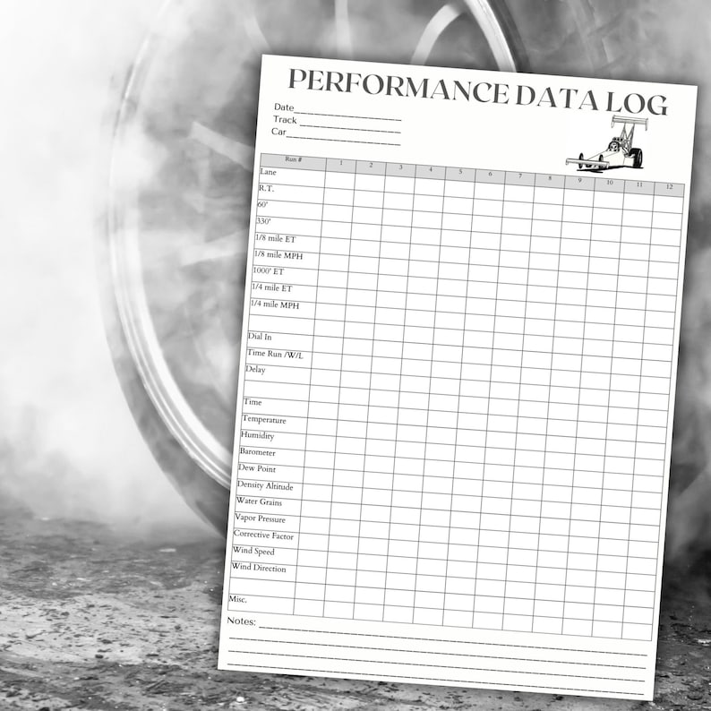 Drag Racing Performance Data Log (digital Download) - Etsy