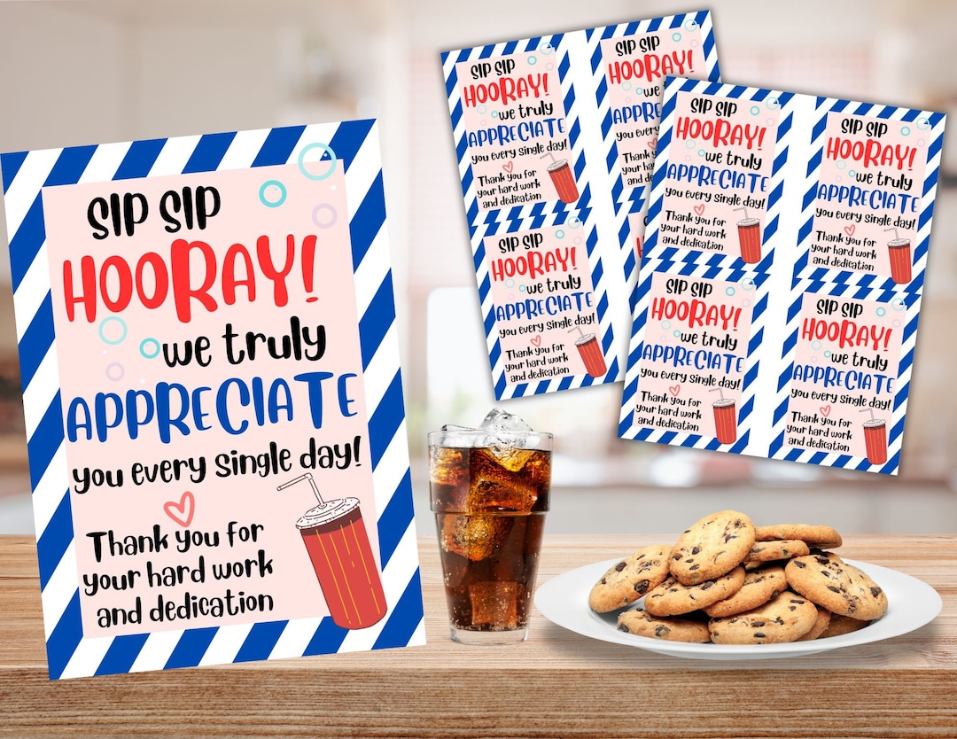 Sip Sip HOORAY| Soda Gift Tag| We Appreciate You| Thank You Card| Soda ...