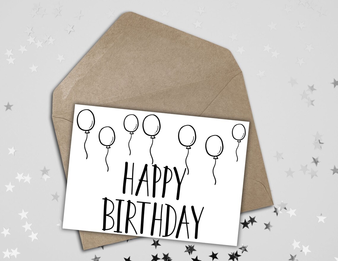 Black and White Birthday Cards| Color Your Own Card| Blank Birthday ...