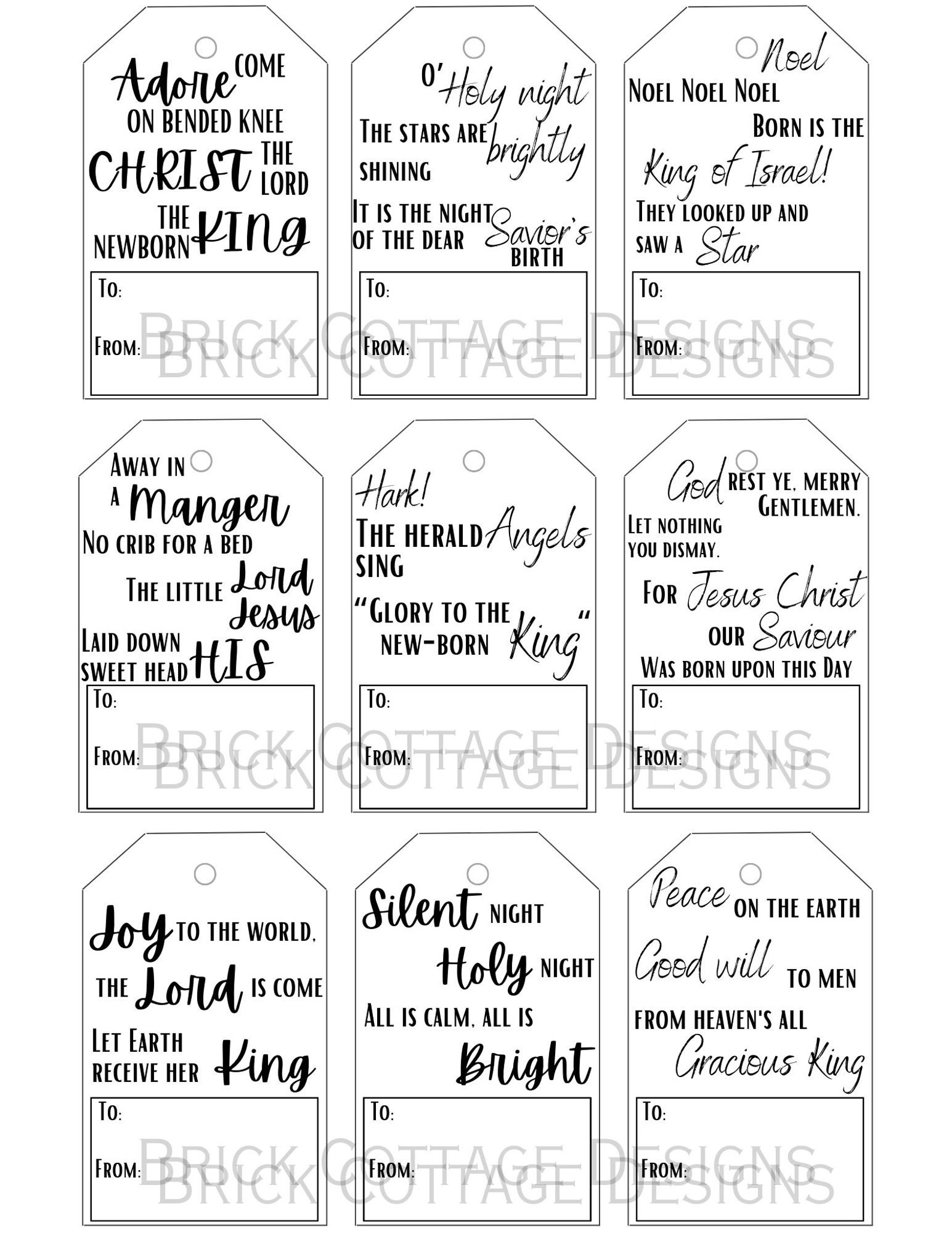 Christmas Song Lyric Gift Tags: Printable Holiday Present Labels (PDF ...