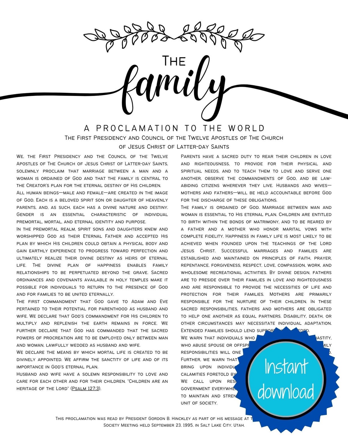 The Living Christ| the Family Proclamation| the Restoration| the ...