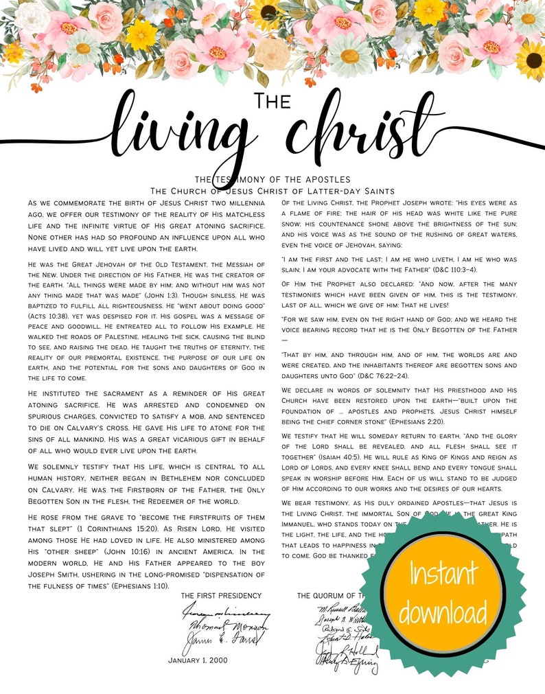 The Living Christ| the Family Proclamation| the Restoration| the ...