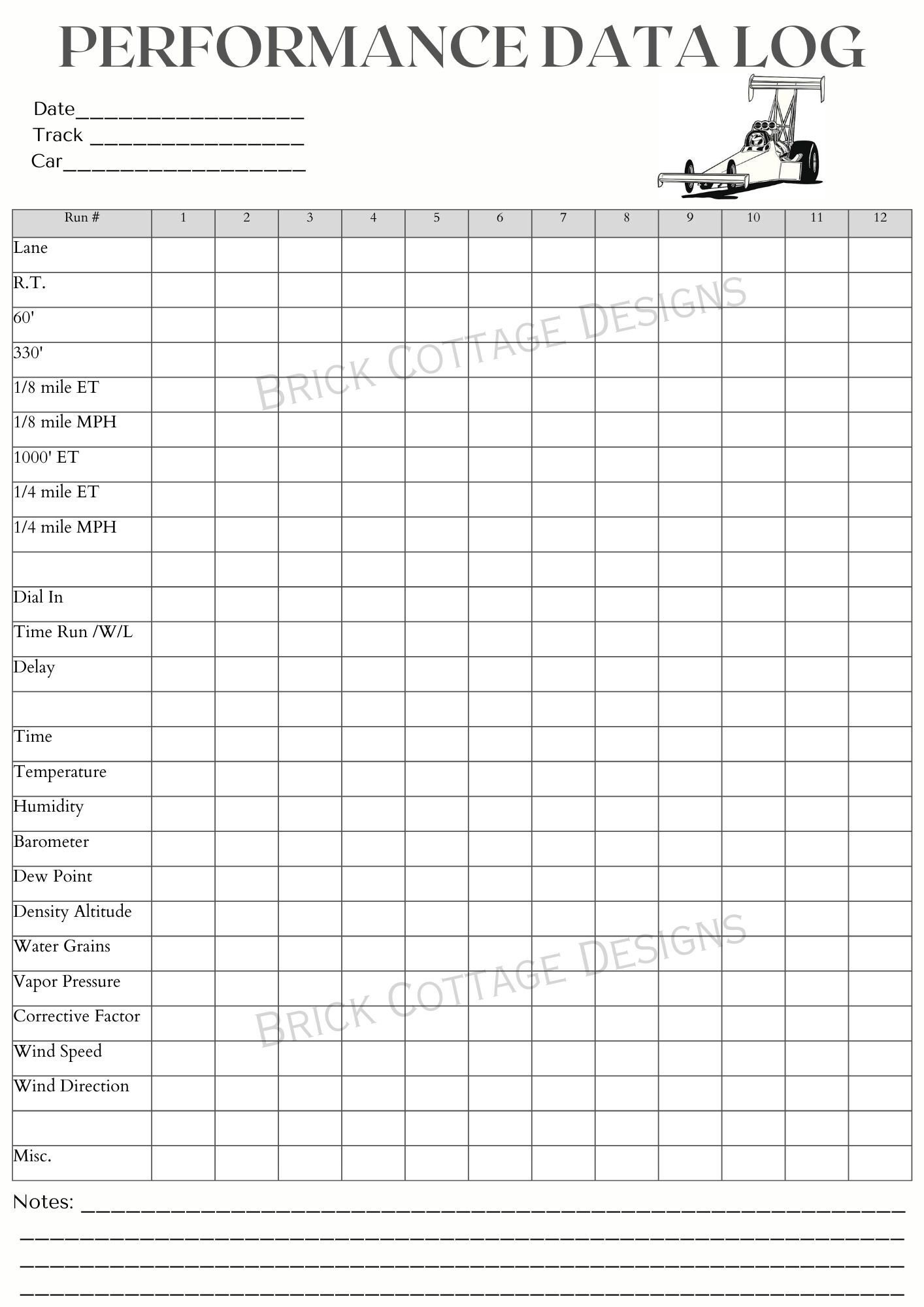 Drag Racing Performance Data Log (digital Download) - Etsy