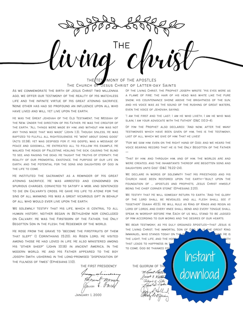 The Living Christ| the Family Proclamation| the Restoration| the ...