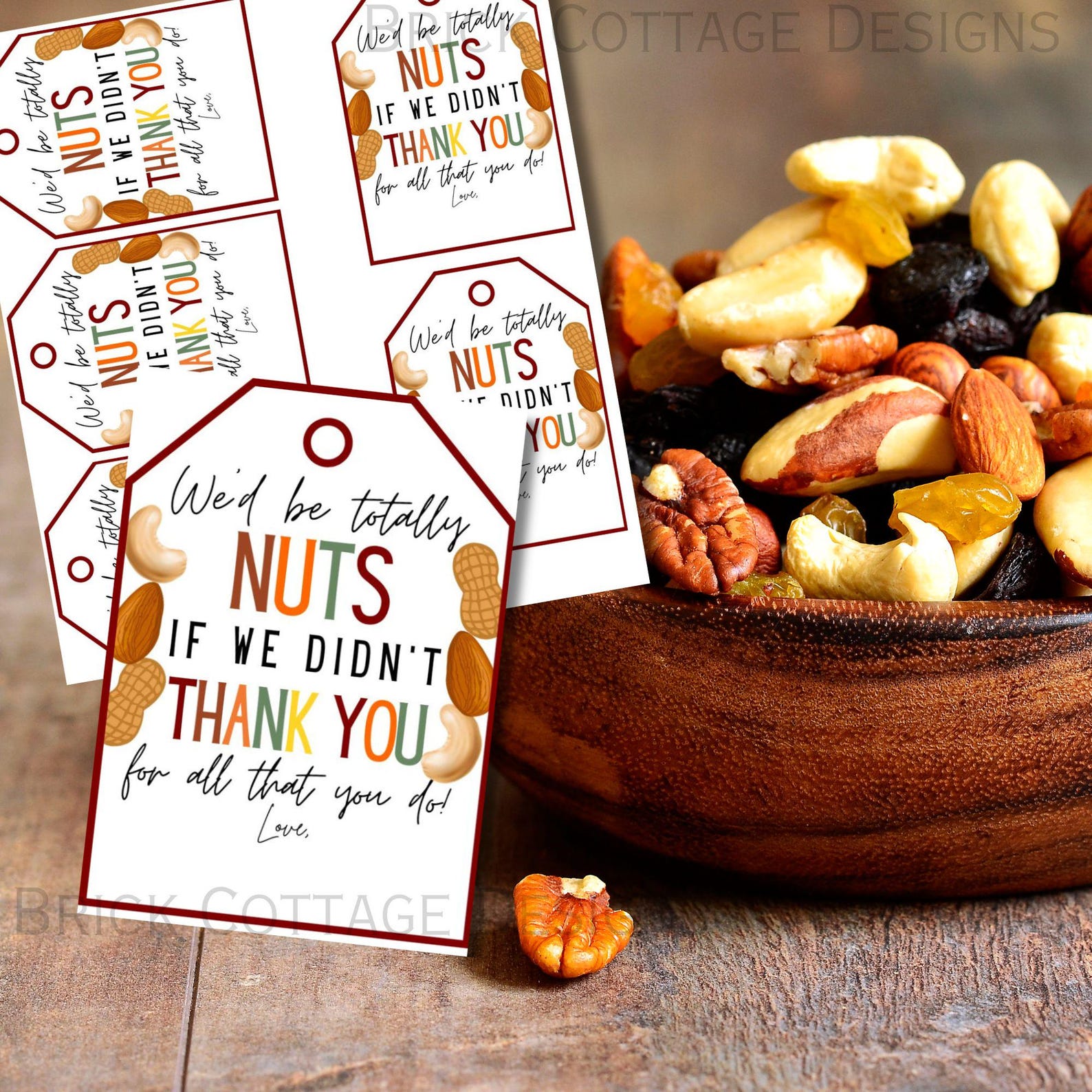 Nuts About You Gift Tag: Printable Appreciation Tags (digital Download ...